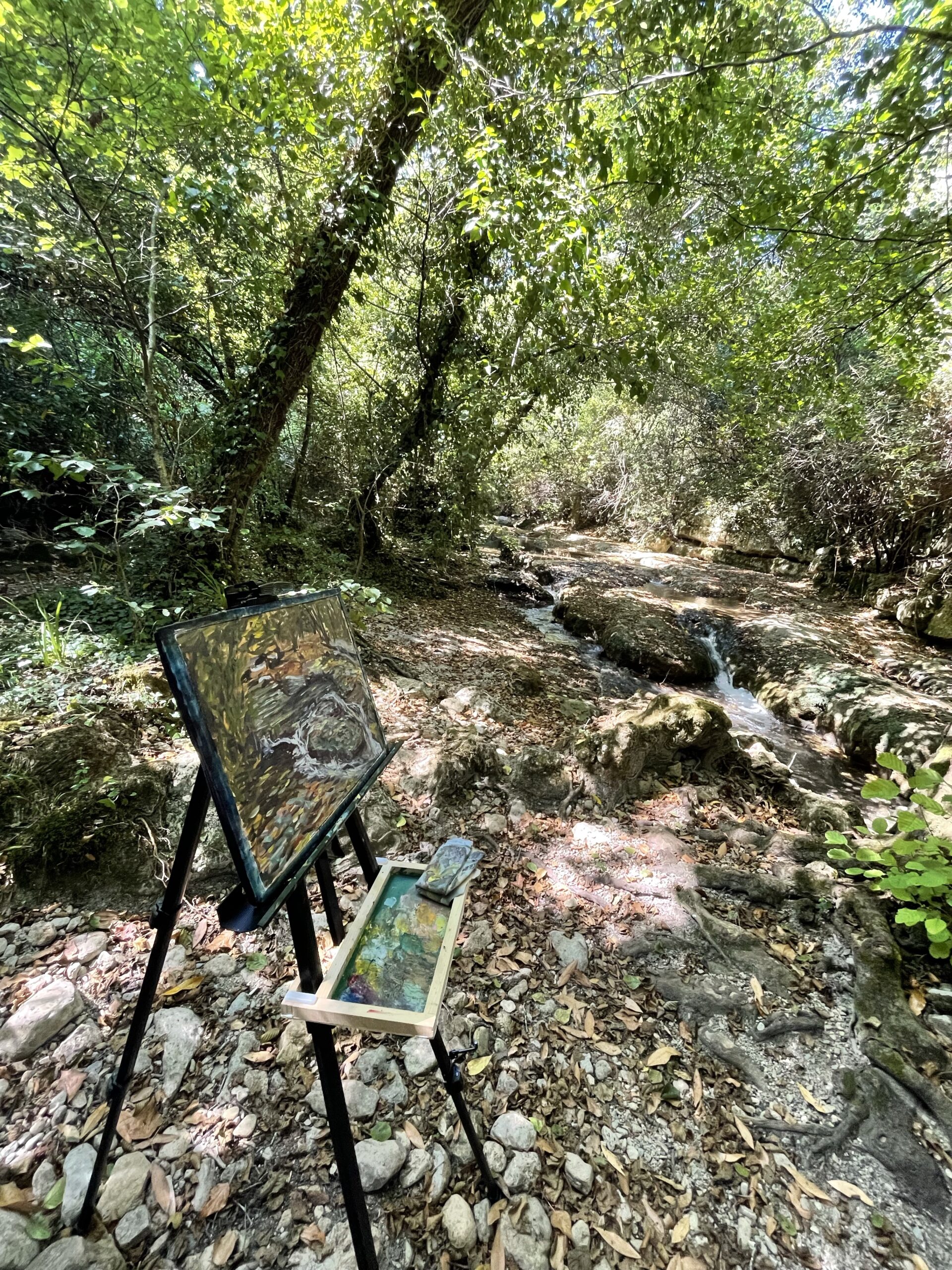 “A stream in Valbonne” painting behind the scenes
